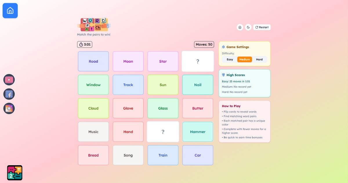 Play Word Match Game Online Free - Vocabulary Memory Challenge ...