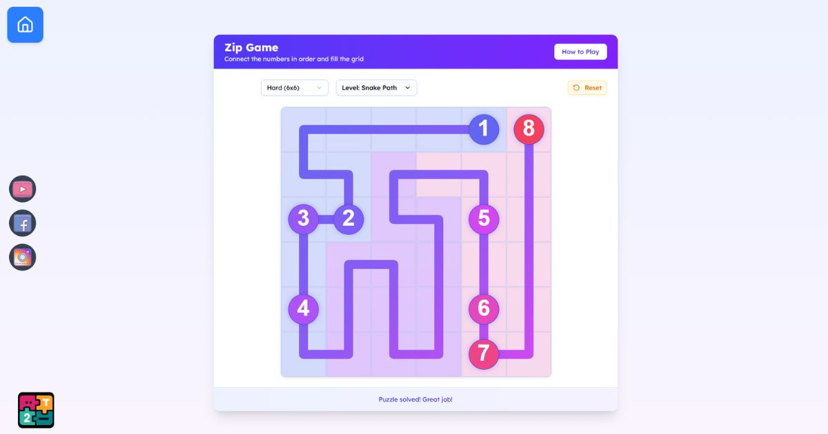 Play Zip Game Online Free - Connect Numbers Path Building Puzzle